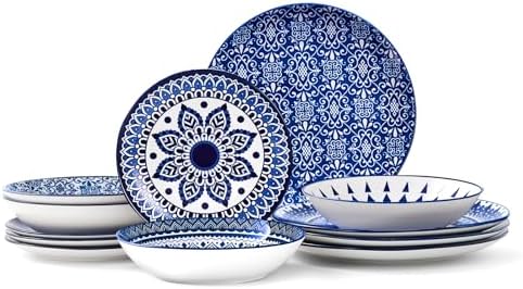 Amazon.com | Selamica Ceramic 12-Pieces Dinnerware Sets, Ceramic Dish ...