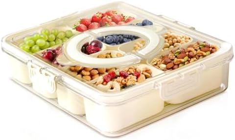 Amazon.com | Divided Serving Tray with Lid and Handle - Snacklebox 3 ...