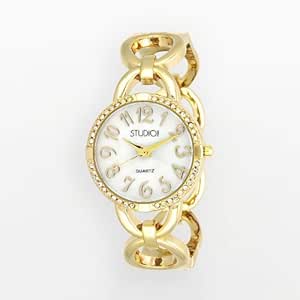 Amazon.com: Studio Time Gold Tone Simulated Crystal Bangle Watch ...