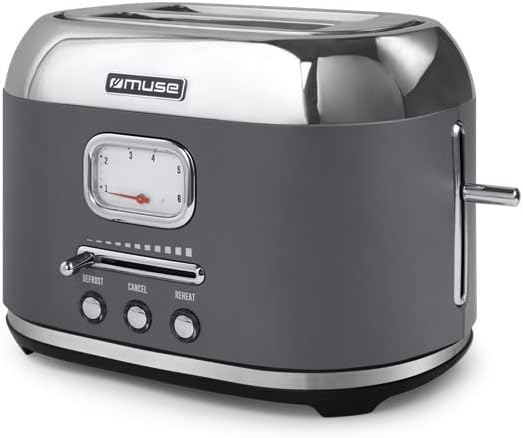 Muse Edelstahl-toaster im grauen retro Design, analoge Anzeige, beleuchtete Tasten, 6 ...