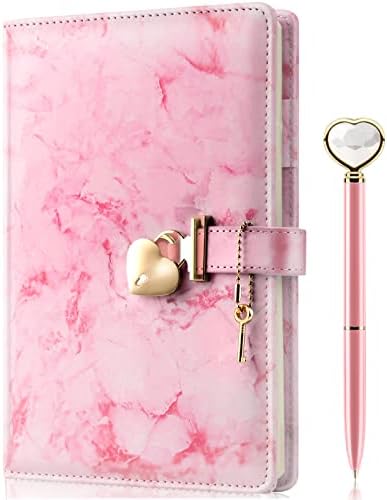 Marble Diary with Lock and Key and pen for Girls, Cute Heart Shaped ...