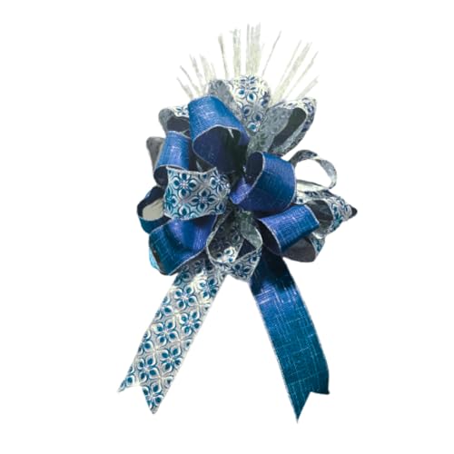 Amazon.com: Royal Blue and Sparkling Silver Christmas Tree Topper Bow ...
