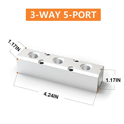 Snapklik.com : 2PCS Aluminum 3 Way 5 Port Pneumatic Manifold Air ...