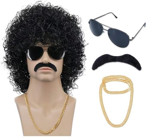 Amazon.com: 70s 80s Jerry Curl Wig for Men Women, Black Afro Curly ...