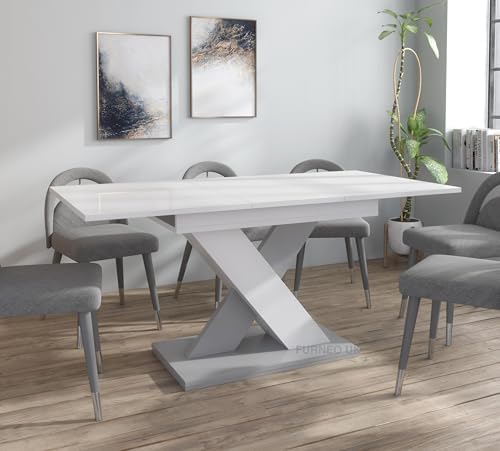 Furneo Modern Dining Table Extendable 120-160cm High Gloss White & Matt ...