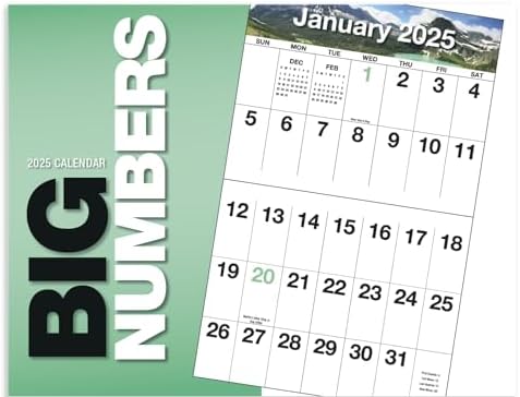 Big Numbers and Blocks 2025 Hanging Wall Calendar - 19" x 11" (Open ...