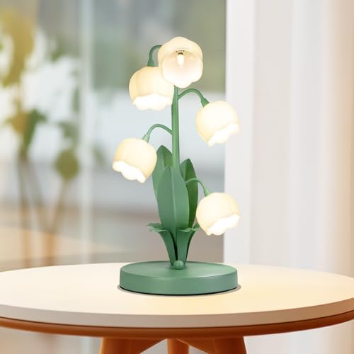 PURESILKS Flower Table Lamp Green Small Table Lamp Ceramics Floral ...