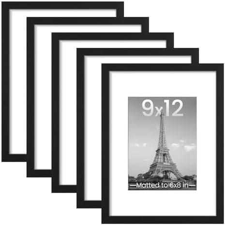upsimples 9x12 Picture Frame Set of 5, Display Pictures 6x8 with Mat or ...