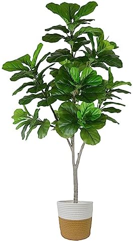Amazon.com: Artificial Fiddle Leaf Tree, 6ft Faux Plant Fake Ficus Lyrata Silk Trees with White ...