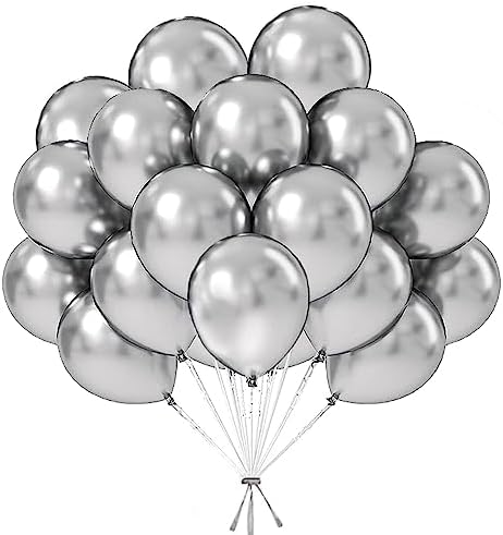 Amazon.com: BRZIKWT 50Pcs Silver Metallic Latex Balloons 12Inch Party ...