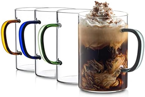 Amazon.com: Clear Glass Coffee Mugs Set of 4 – 17 Oz Large Coffee Cups ...