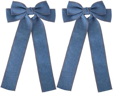 Amazon.com : 2Pcs Denim Hair Bow Clips for Women Girls Big Blue Jeans ...