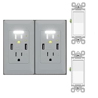 USB Outlet Receptacles with Night Light,GREENCYCLE 15-Amp Wall Outlets ...