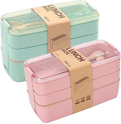 Rarapop Stackable Bento Box Japanese Lunch Box Kit with Spoon & Fork, 3 ...