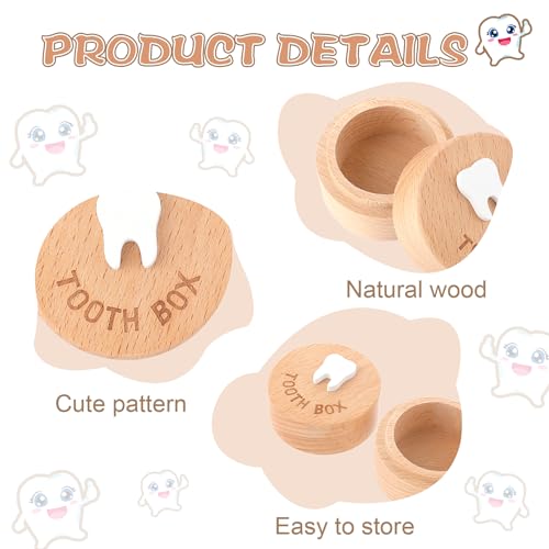 Lusofie Tooth Fairy Box 3D Carved Wooden Tooth Box Baby Teeth Keepsake ...
