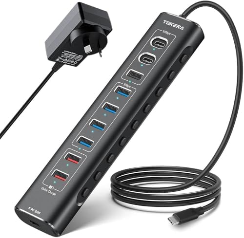 TEKERA 10-Port Powered USB 3.2/USB C Hub 60W with 10Gbps USB-A 3.2, 2 ...
