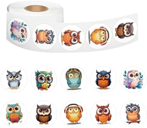 Amazon.com: 500 Pcs Owl Stickers, Cartoon Colourful Owl Roll Sticker ...