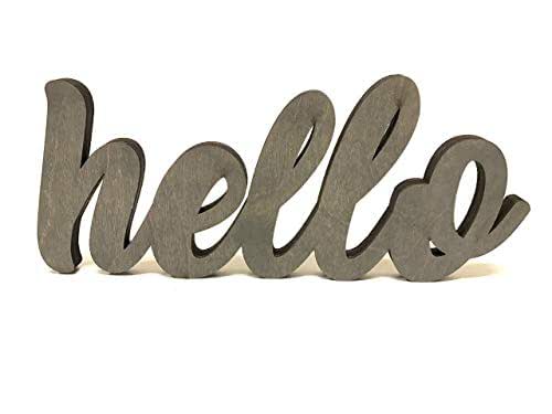 Amazon.com: Wood Hello Cutout Sign Made of Birch Plywood Stained Gray ...