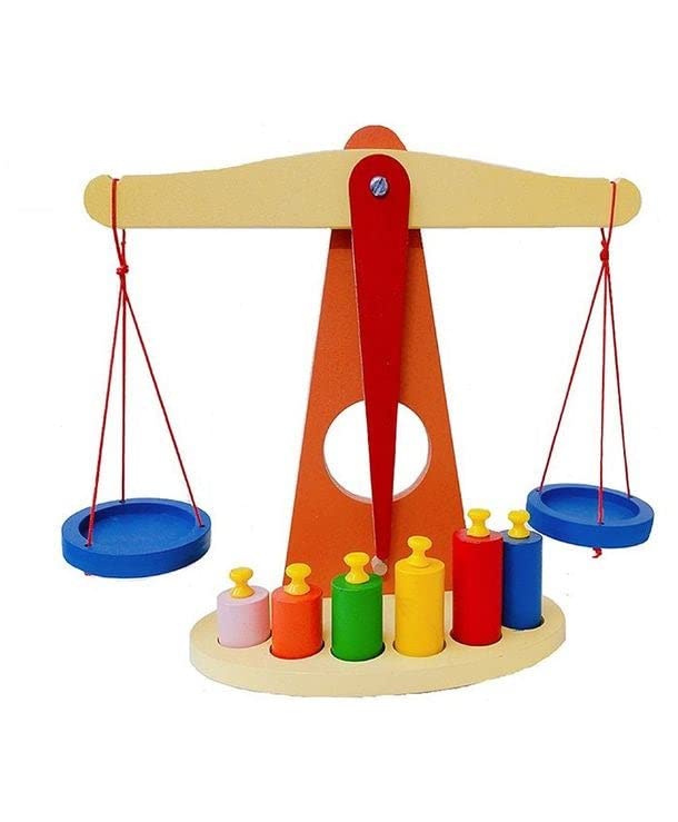Wooden Beam Balance Weighing Scale Toy - 6 Weights Pieces : Amazon.in ...
