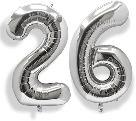 Silver Large Number 26 Balloons: 40 Inch Big Foil Number Balloons Giant ...