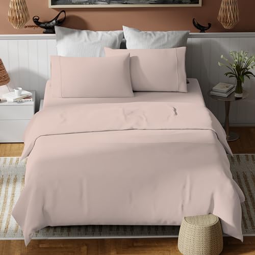 Color Sense Blush 100% Cotton Sheets for Queen Size Bed, Ultra Soft 4 ...