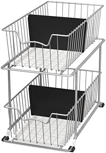 SimpleHouseware Stackable 2 Tier Sliding Basket Organizer Drawer ...