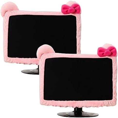 2 Pcs Computer Monitor Cover with Cat Ear Furry Pink Kawaii Elastic ...