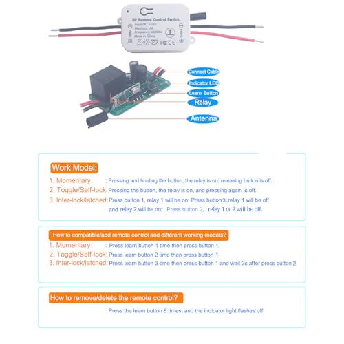 Remote Control Light Switch DC 12V 24V 5V-36V 1CH RF 433Mhz Wireless ...