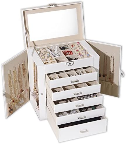 Amazon.com: Kendal Extra Large Jewelry Box Jewelry Case PU Leather 6 ...