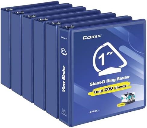 Amazon.com : COMIX Sturdy 1 Inch Binders 3 Ring with Clear View Cover ...