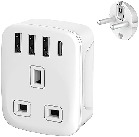 Iroussa UK to European Adapter Plug, EU Schuko Travel Adaptor with 3 ...
