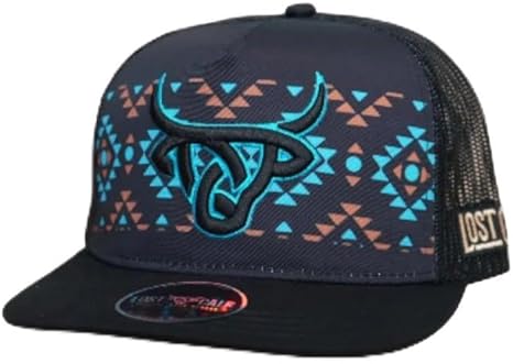 LOST CALF 3D Black Logo Turquoise Aztec - Hats Cap, One Size-X-Large at ...