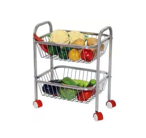 Home Lane Stainless Steel 2 Tier Vegetable and Fruit Trolley Rack ...