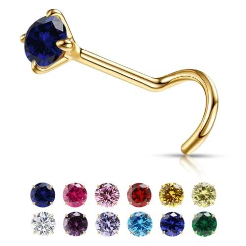 Amazon.com: Small Gold Birthstone Nose Stud for Women 20G ...