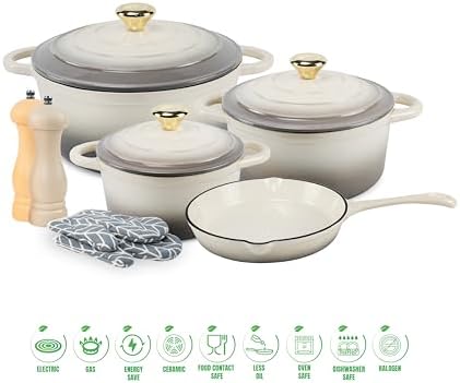 Amazon.com: Hisencn Enameled Cast Iron Cookware Set - 7-Piece ...