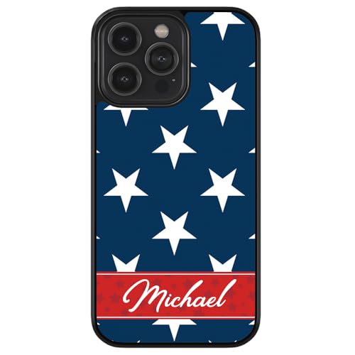 Amazon.com: Red White and Blue Stars Personalized Black Rubber Phone ...