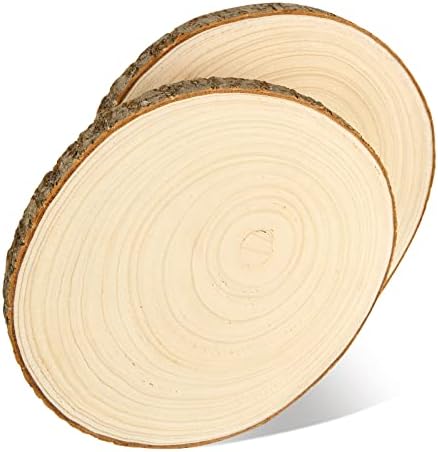 CYEER 2 Pcs Natural Wood Slices 24-28cm, Unfinished Large Wooden Log ...