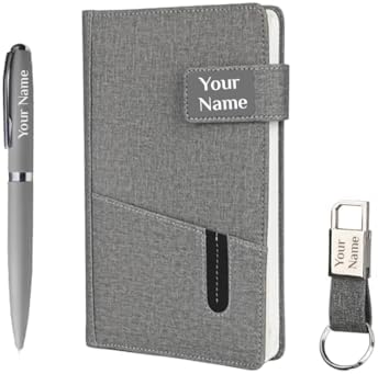 Giftana Personalized Diary with Pen and Metal Keychain Gift Set, Jute ...