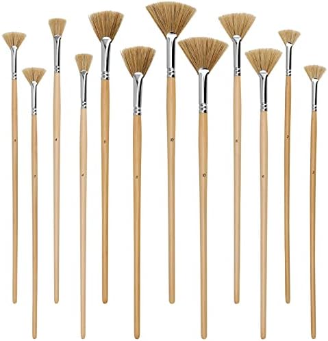JEUIHAU 12 Pack Fan Brush Set, Bristles Fan Paint Brushes, Hog Bristle ...