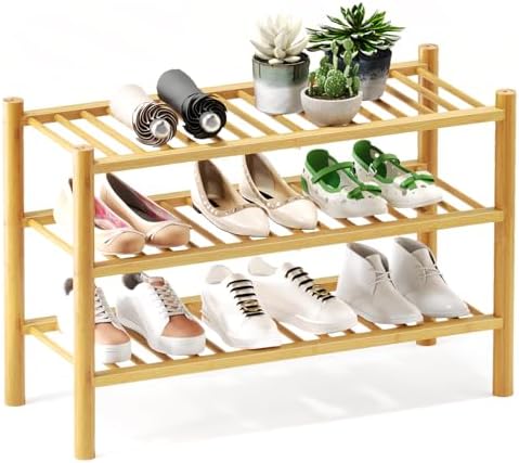 Amazon.com: BAMFOX 3-Tier Shoe Rack,Bamboo Stackable Shoe shelf Storage ...