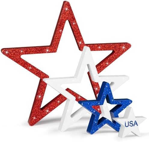 Amazon.com: COCHIE 4th of July Decorations Stars Set of 4, Red White ...