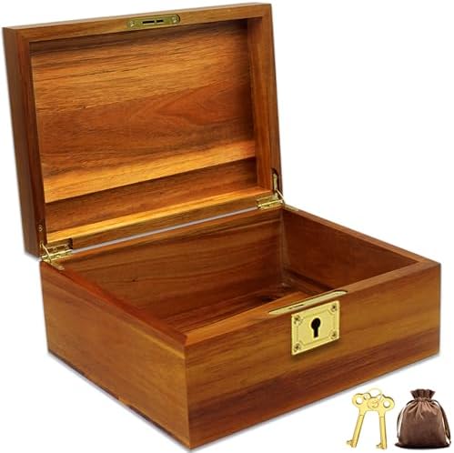 Amazon.com: J.LIBERTY Wooden Storage Box with Hinged Lid and Locking ...