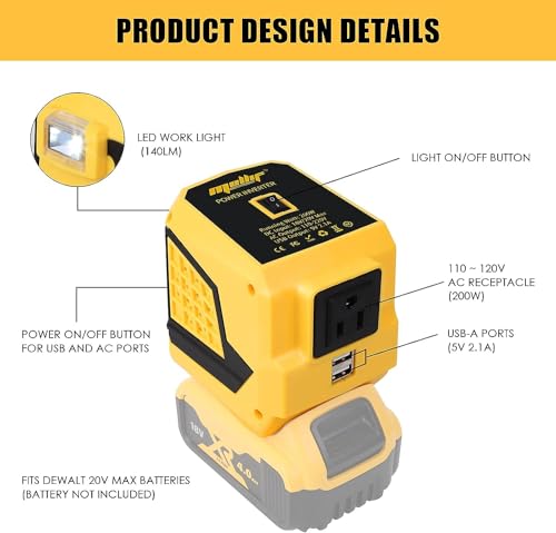 Snapklik.com : 200W Power Inverter For 20V MAX Battery Portable Power ...