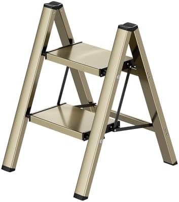 KINGRACK Aluminium 2 Step Ladder with Wide Steps, Lightweight Folding ...