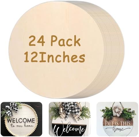 24 Pack Round Wood Circles for Crafts,12 Inch Unfinished Wood Blank ...