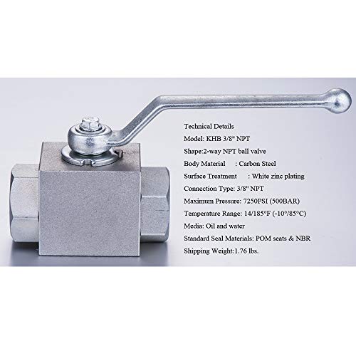 Taixin Hydraulic High Pressure Ball Valve 2 Way 3/8''NPT 7250 PSI KHB Shut-Off Hydraulic Valve ...