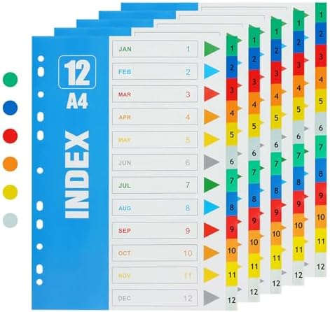 OFFCUP Ordner-Register A4, 5 Set 12-teiliges Trennblätter für Ordner A4 ...