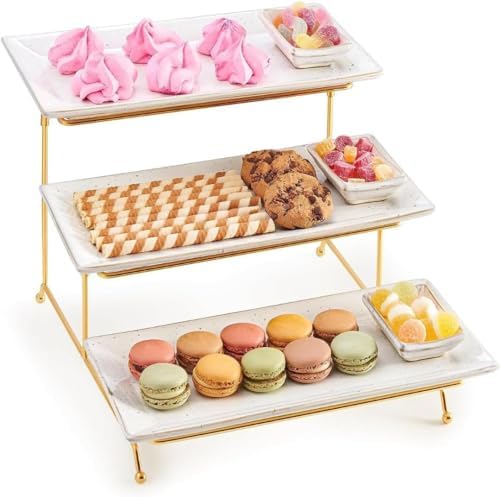 Amazon.com: 3 Tier Serving Tray Stand - Sturdy, Collapsible Gold Tiered ...