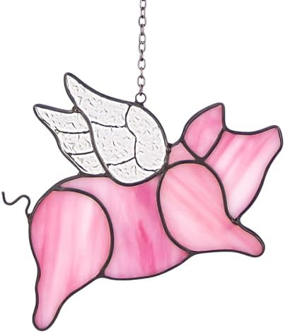 Amazon.com: Flying Pig Stained Glass Suncatcher Window Hanging Animal ...