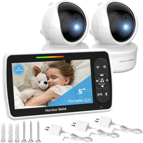 MXNUP Monitor Bebé 5 Pulgadas, Monitor para Bebe con 2 Camara, Alcance ...